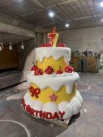 China Giant 3-Tier Birthday Cake Fiberglass Sculpture Weather Resistant Customized Color Fiberglass Statue for Commercial Art Display for sale