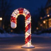 China Weather-Resistant Candy Cane Yard Decoration with Warm White LED and Red and White Spiral Stripes for Outdoor Christmas Displays for sale