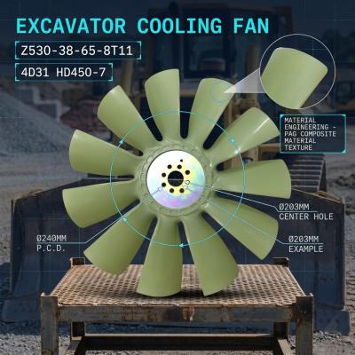 China PAG Reinforced 11 Blade Cooling Fan OE Z530-38-65-8T11 8 Holes for 4D31 Diesel Kato HD450-7 Excavator Replacement Parts for sale