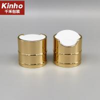 China Luxury Cosmetic Gold Aluminum Press Disc Top Cap 28/410 Metal Shell For Shampoo Bottle for sale