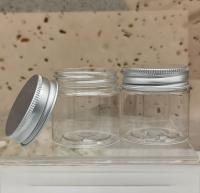 China 1oz 30g 30ml Round Transparent PET Plastic Cosmetic Jar With Aluminum Screw Cap for sale