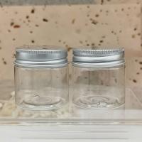China 1oz 30g 30ml Round Transparent PET Plastic Cosmetic Jar With Aluminum Screw Cap for sale