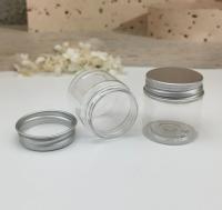 China 1oz 30g 30ml Round Transparent PET Plastic Cosmetic Jar With Aluminum Screw Cap for sale