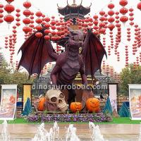 China Halloween Themed Large Scale Custom Animatronic Dragon With Dynamic Smoke for sale