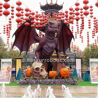 China Halloween Themed Large Scale Custom Animatronic Dragon With Dynamic Smoke for sale