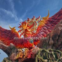 China Custom Golden Crow Animatronic with 3D Modeling Dynamic Water Spraying for sale