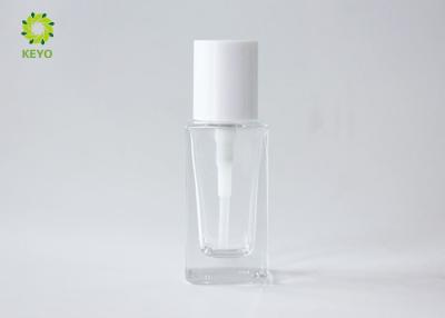 China 30ml Clear Glass Liquid Foundation Bottle Square Shape With White Pump Cap for sale