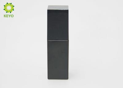 China 30ml Matte Black Cosmetic Serum Glass Bottle Square Shape With Plastic Pump Cap for sale