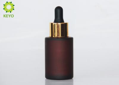China Cylindrical 30ml Essential Oil Containers Frosted Amber Color Coated Glass Made for sale