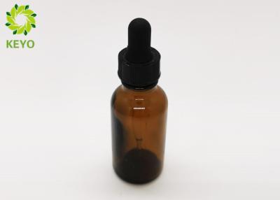 China 1 OZ Amber Glass Essential Oil Bottles With Black Plastic Dropper Cap for sale