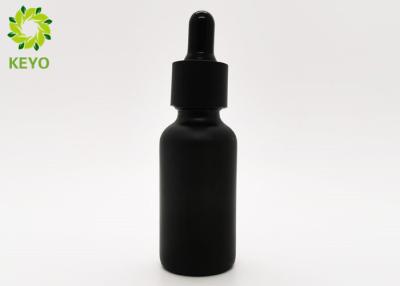 China Glass Essential Oil Bottles , 1 OZ Matte Black Boston Round Dropper Bottles for sale