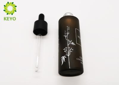 China Frosted Amber Glass Empty Cosmetic Bottles 2 OZ With Matte Black Dropper for sale