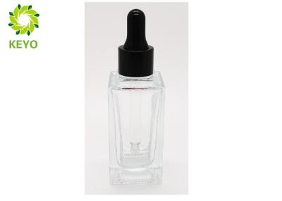 China 1 OZ Square Transparent Glass Essential Oil / Serum Bottle With Dropper for sale