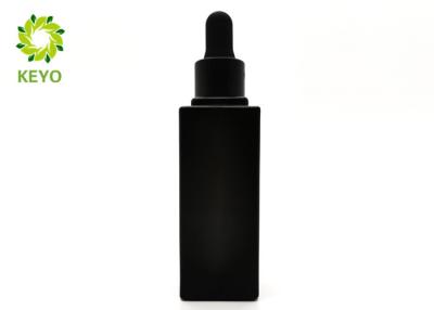China Square Empty Cosmetic Containers , 50ml Matte Black Glass Dropper Bottles for sale