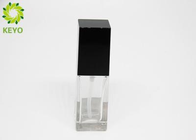 China 30ml Square Glass Clear Foundation Pump Bottle Skin Serum Makeup Container for sale