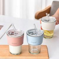 China OEM ODM 400ml Glass Coffee Cup / Mug With Lid And Straw for sale