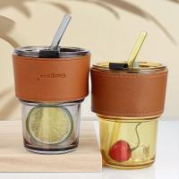 China OEM ODM 400ml Glass Coffee Cup / Mug With Lid And Straw for sale