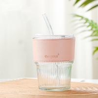 China OEM ODM 400ml Glass Coffee Cup / Mug With Lid And Straw for sale