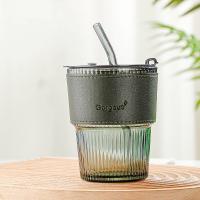 China OEM ODM 400ml Glass Coffee Cup / Mug With Lid And Straw for sale