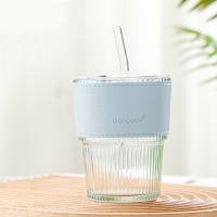 China OEM ODM 400ml Glass Coffee Cup / Mug With Lid And Straw for sale