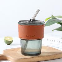 China OEM ODM 400ml Glass Coffee Cup / Mug With Lid And Straw for sale
