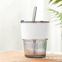 China OEM ODM 400ml Glass Coffee Cup / Mug With Lid And Straw for sale