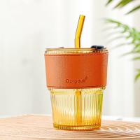 China OEM ODM 400ml Glass Coffee Cup / Mug With Lid And Straw for sale