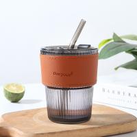 China OEM ODM 400ml Glass Coffee Cup / Mug With Lid And Straw for sale