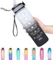 China 32oz Gym Plastic Motivational Water Jug Tritan Sports Water Bottle for sale