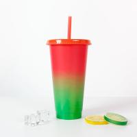 China 710ml PP Plastic Disposable Plastic Juice Cup With Lid And Straw for sale
