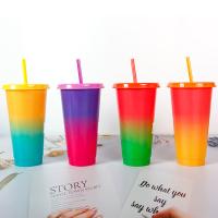 China 710ml PP Plastic Disposable Plastic Juice Cup With Lid And Straw for sale