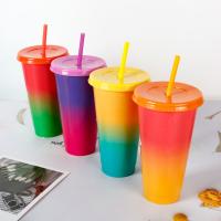 China 710ml PP Plastic Disposable Plastic Juice Cup With Lid And Straw for sale
