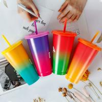 China 710ml PP Plastic Disposable Plastic Juice Cup With Lid And Straw for sale