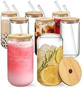 China 16 Oz Beer Can Drinking Glasses With Bamboo Lids 4pcs Set for sale