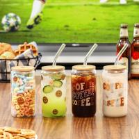 China 16 Oz Beer Can Drinking Glasses With Bamboo Lids 4pcs Set for sale