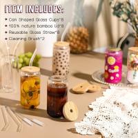 China Drinking Glasses With Bamboo Lids And Glass Straw 16oz Glass Can Shaped Cup for sale