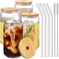 China 16 Oz Beer Can Drinking Glasses With Bamboo Lids 4pcs Set for sale