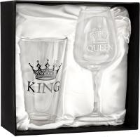 China King Beer & Queen Wine Glass Set For Newlyweds Anniversaries for sale