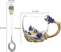China 4 Sets Flower Tea Cups Vintage Glass Coffee Mugs With Spoon for sale