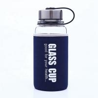 China Big Size Sports Durable High Borosilicate 1 Liter Glass Water Bottle With Nylon Sleeve for sale