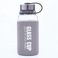 China Big Size Sports Durable High Borosilicate 1 Liter Glass Water Bottle With Nylon Sleeve for sale