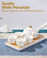 China Kung Fu Tea Cup Set Porcelain Gongfu Tea Set 6.7oz With Bamboo Tray for sale