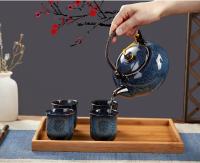 China 8oz 4 Pieces Asian Tea Set Portable Ceramic Tea Set With C Shaped Handle for sale