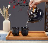 China 8oz 4 Pieces Asian Tea Set Portable Ceramic Tea Set With C Shaped Handle for sale