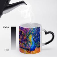China Colorful Peacock Color Changing Mug Ceramic Coffee Heat Sensitive Cup Discoloration with Handle for Men Women for sale