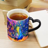 China Ceramic Heat Sensitive Coffee Cups Discoloration Cup with Heart Shaped Handle Gifts heat changing mug for sale