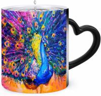 China Colorful Peacock Color Changing Mug Ceramic Coffee Heat Sensitive Cup Discoloration with Handle for Men Women for sale