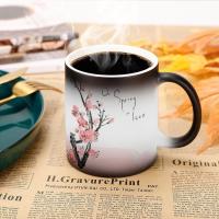 China Ceramic Heat Sensitive Coffee Cups Discoloration Cup with Heart Shaped Handle Gifts heat changing mug for sale