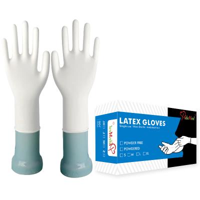 China Natural White Powder Free Latex Gloves Sensitive Touch Latex Medical Exam Gloves Ambidextrous Design for sale