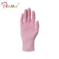 China Beaded Cuff Non Sterile Powder Free Gloves Comfortable Fit Powderless Nitrile Gloves Pink for sale
